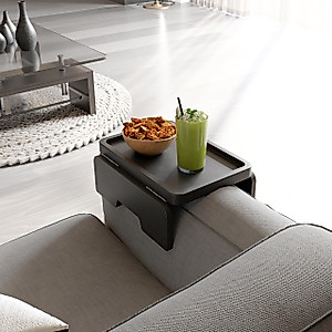 HOLANA Acacia Wood Sofa Armrest Tray -Double Hinge Sofa Arm Tray Table Clip - Couch Arm Table - Wooden Side Tables for Small Spaces for Eating and Drink (Classic, Black)