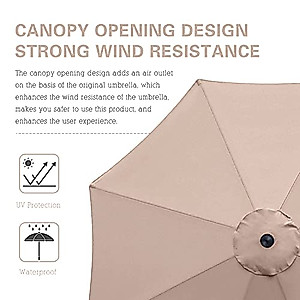 JMEXSUSS 9ft Patio Umbrella,Table Umbrella Outdoor Patio Market Umbrella with Push Button Tilt and Crank,8 Ribs Umbrella Outdoor for Patio,Garden,Cafe,Pool(Khaki)