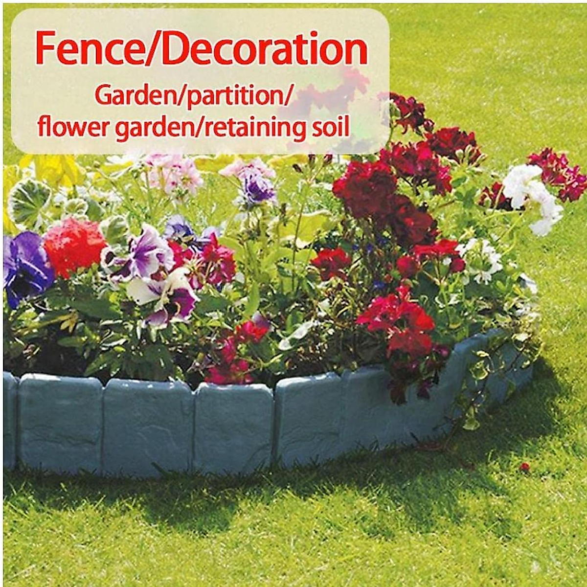 20pcs Plastic Stone Effect Garden Fence Decorative Flower Bed Border Edging Grey Interlocking Lawn Landscape Stakes