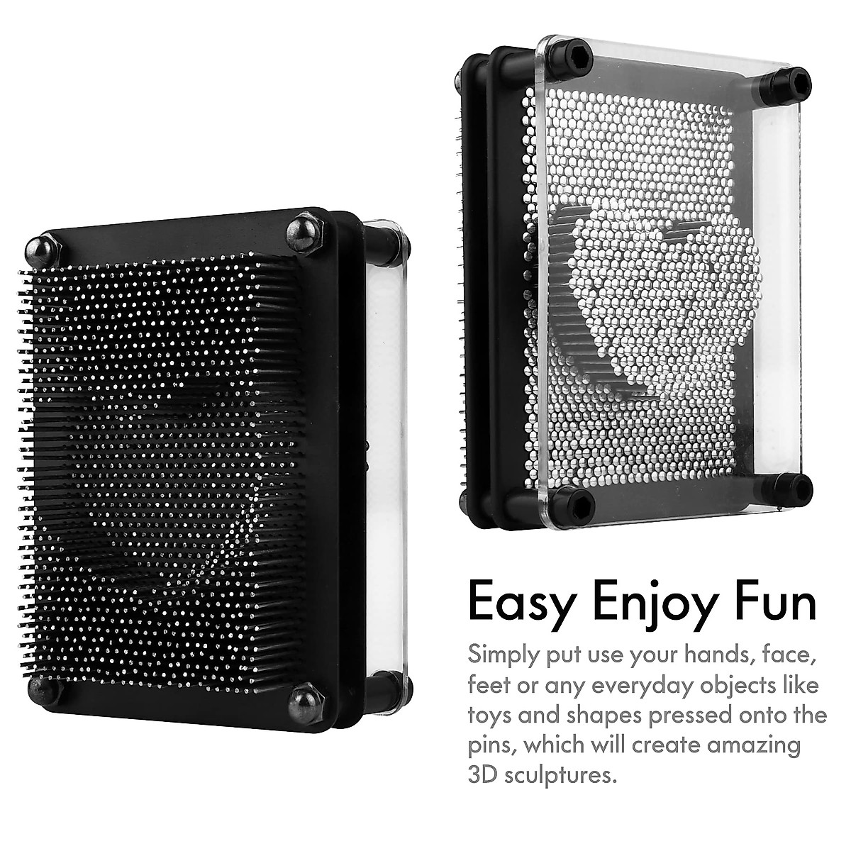 3D Pin Art Toy, Size 3.75” X 5” Unique Metal 3D Pin Art Board Impression Toy for Kids (Silver, Metal)