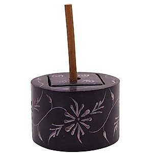 KC KULLICRAFT Hand Carved Black Soapstone Incense Holder | Candle Stick Burner | Tea Light Stand. Decorative Round Shape Carving for Home and Office Decor. (2.5 x 2.5 x 2 Inches)