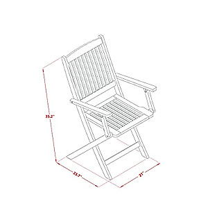 East West Furniture MNCM3CANA Marion 3 Piece Patio Bistro Outdoor Set Contains a Round Acacia Wood Coffee Table and 2 Folding Arm Chairs, 30x30 Inch, Natural Oil