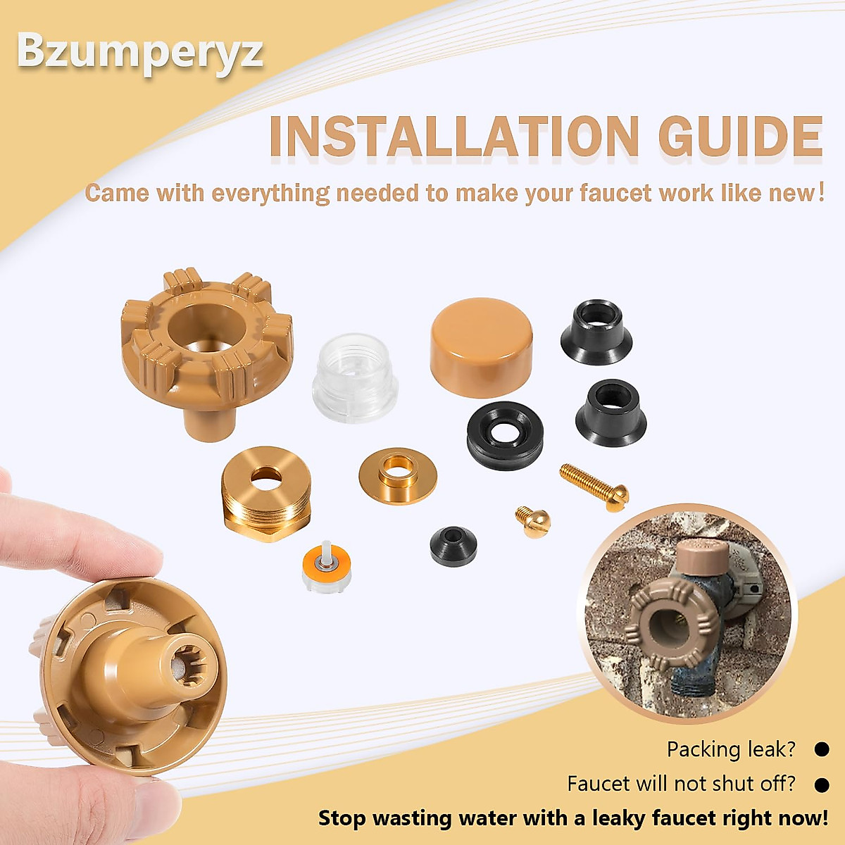 Bzumperyz RK-17MH Repair Kit Metal Handle Repair Kit, Replace for Woodford Model 17 Outdoor Faucet, Prevent Leaking Frost-Proof (12 Pcs) (RK-17MH)