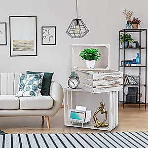 ZOOFOX Set of 3 Wooden Crates with Handles, Distressed Wooden Storage Box for Display, Decorative Nesting Wooden Bins for Fruit, Vegetable, Bread, Party, Bathroom, Kitchen and Cabinet