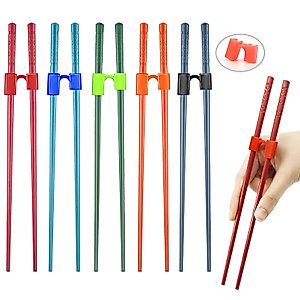 5 Pairs Chopsticks and Chop stick Helpers Set, Plastic Hinges Connector Training for Adults, Beginner, Trainers or Learner, Non-Slip Reusable and Replaceable, Dishwasher Safe (Cherry blossom)
