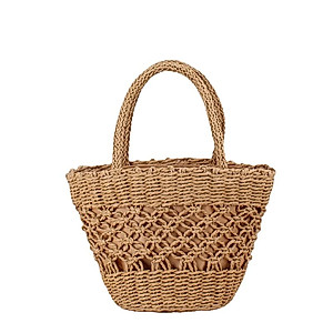 Straw Beach Bag Summer Woven Tote Bag Rattan Handbag Hobo Bohemian Vacation Bags Waterproof Sandproof (Brown)