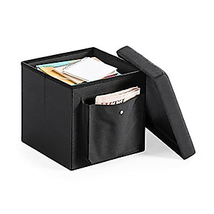 Otto & Ben 15" Cube Storage Ottoman with Pocket and Flip top Tray, Black