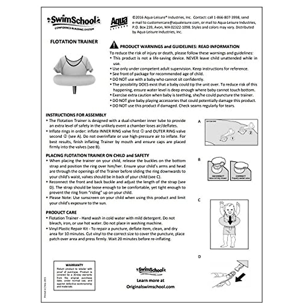 SwimSchool Deluxe Swim Trainer – Heavy Duty Toddler Swim Vest Floatie – Comfortable Sweater-Fit Design with Adjustable Safety Seat – Berry/Blue