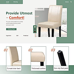 VICTONE Dining Chairs PU Leather Modern Urban Style Home Kitchen Armless Side Chair with Solid Wood Legs Living Room Chairs Set of 4 (Beige White)