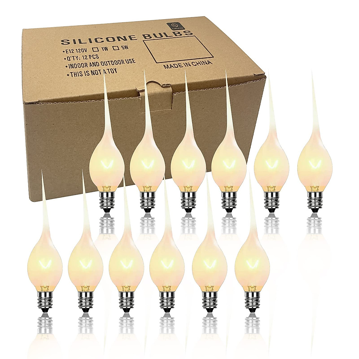 Konictom Silicone Dipped Candle Light Bulbs,Clear Silicone Decorative Light Replacement Bulbs 120 Volt 5 Watts,C7/E12 Candelabra Base for Christmas Chandelier Electric Window Candle,12 Pack