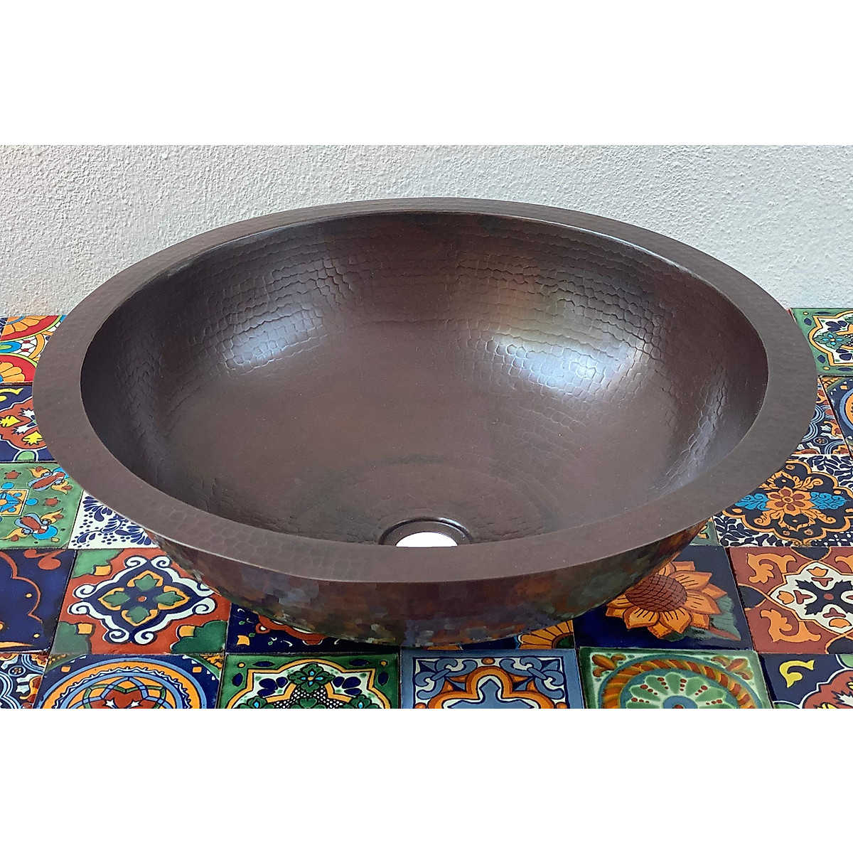 18" Round Copper Bathroom Sink Mexican Copper Bath Sink Pure Copper Hand Hammered Dual Mount Dark CPS07