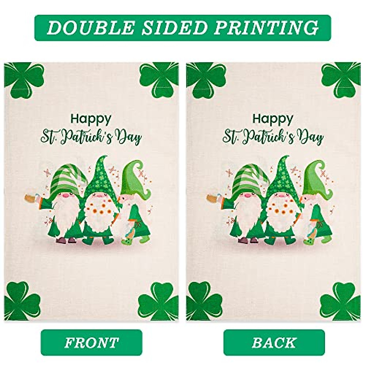 Tugaizi St.Patrick’s Day Garden Flag Clover Gnomes Welcome St.Patrick’s Day House Flag 13x18.9 Inch Double-sided Happy St. Patrick Day Garden Flag for House Yard Outdoor Decorarion