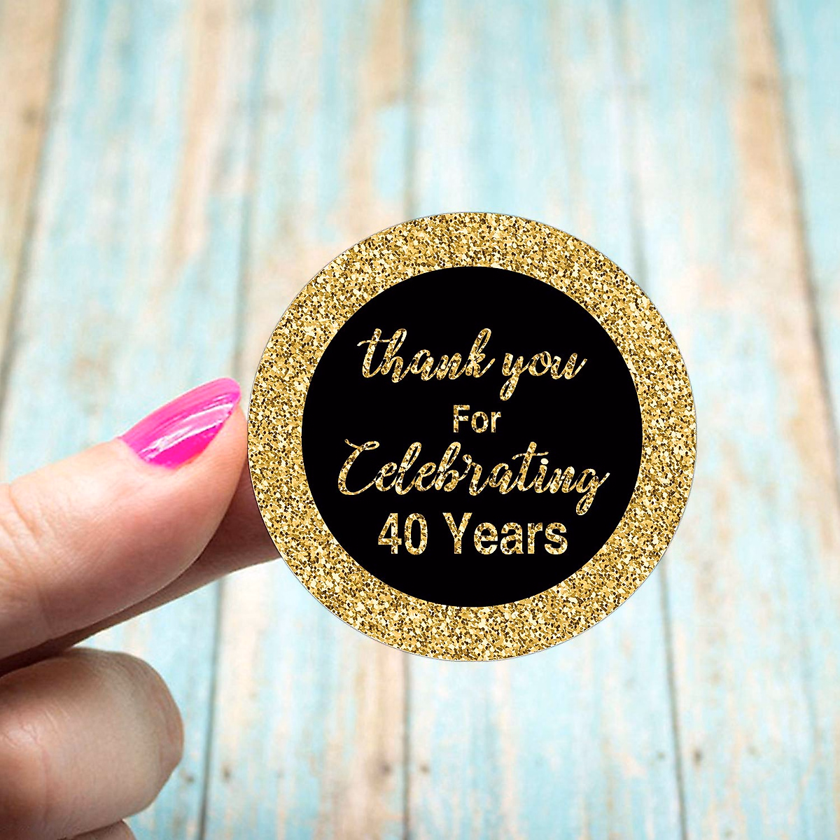 40th Birthday Thank You Stickers, Black and Gold 40th Birthday Favors, 40th Birthday Stickers, Thank You for Celebrating 40 Years Stickers, 1.75 Inch Round Circle Label Stickers, Pack of 50.