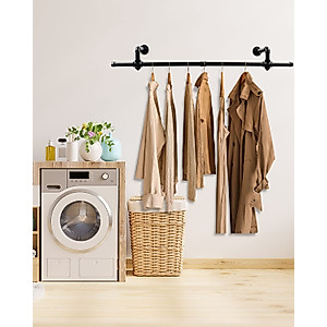 MUZIK 45 Inch Industrial Pipe Clothes Rack, Heavy Duty Wall Mounted Garment Rack, Multi-Purpose Hanging Rod For Closet Bathroom Cabinet Boutique Clothing Store Hanging Clothes