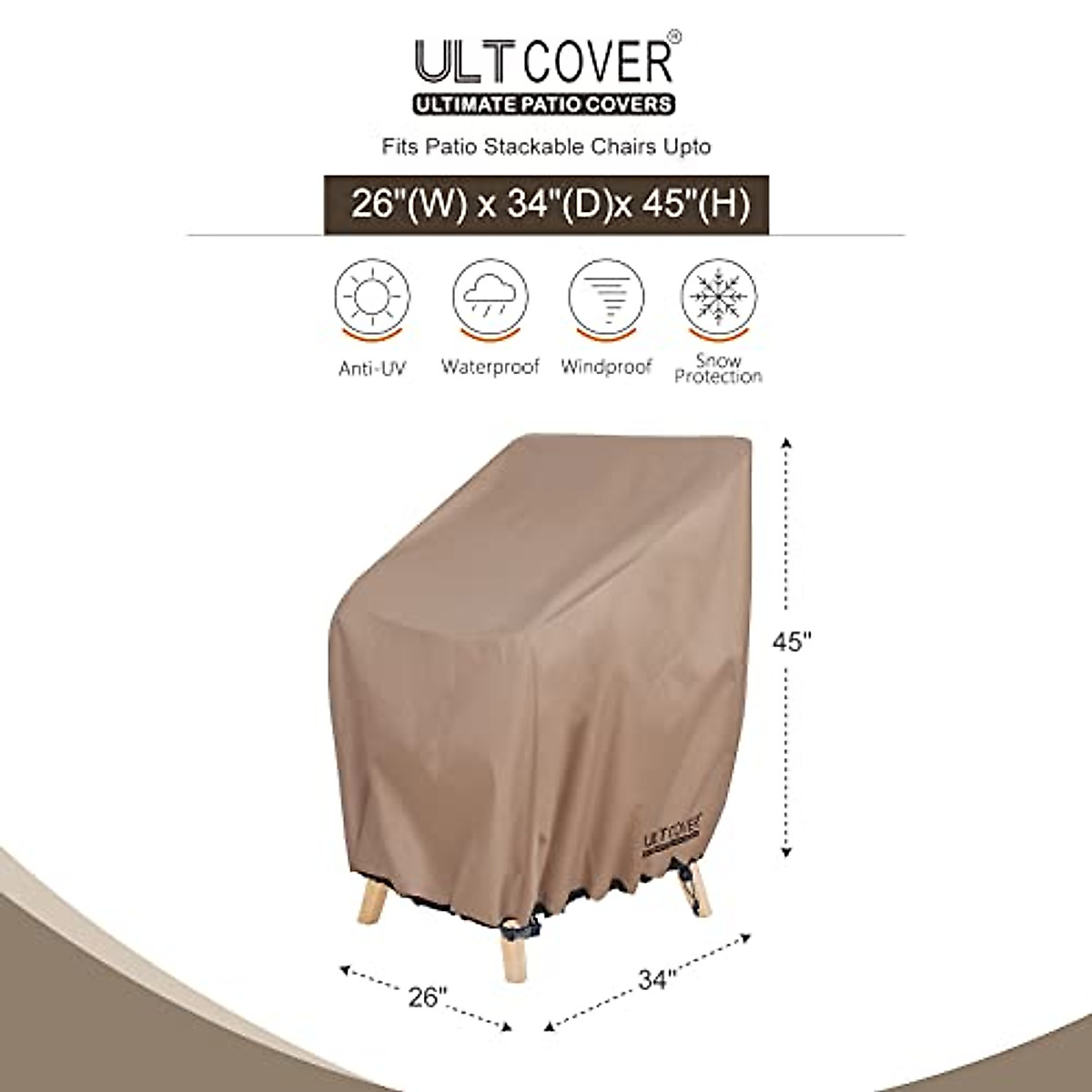 ULTCOVER Stackable Patio Chair Cover – Waterproof Outdoor Stack of Chairs Cover Fits Up to 26W x 34D x 45H inches