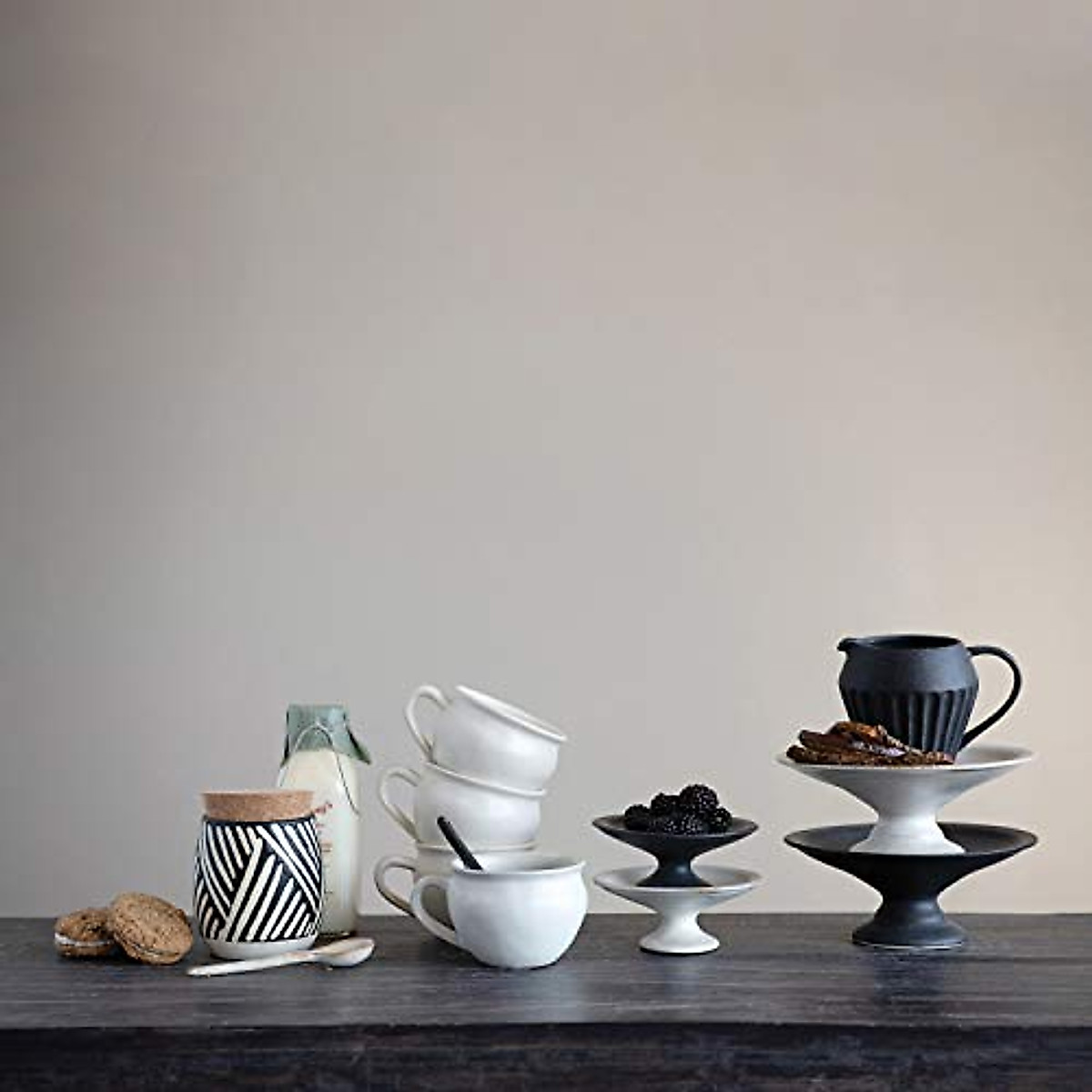 Creative Co-Op 14 oz. Stoneware, Reactive Glaze, Matte Black Finish Pitcher, 4.5"