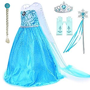 Party Chili Princess Costumes Birthday Party Dress Up For Little Girls with Wig,Crown,Mace,Gloves Accessories 3T 4T (110cm)
