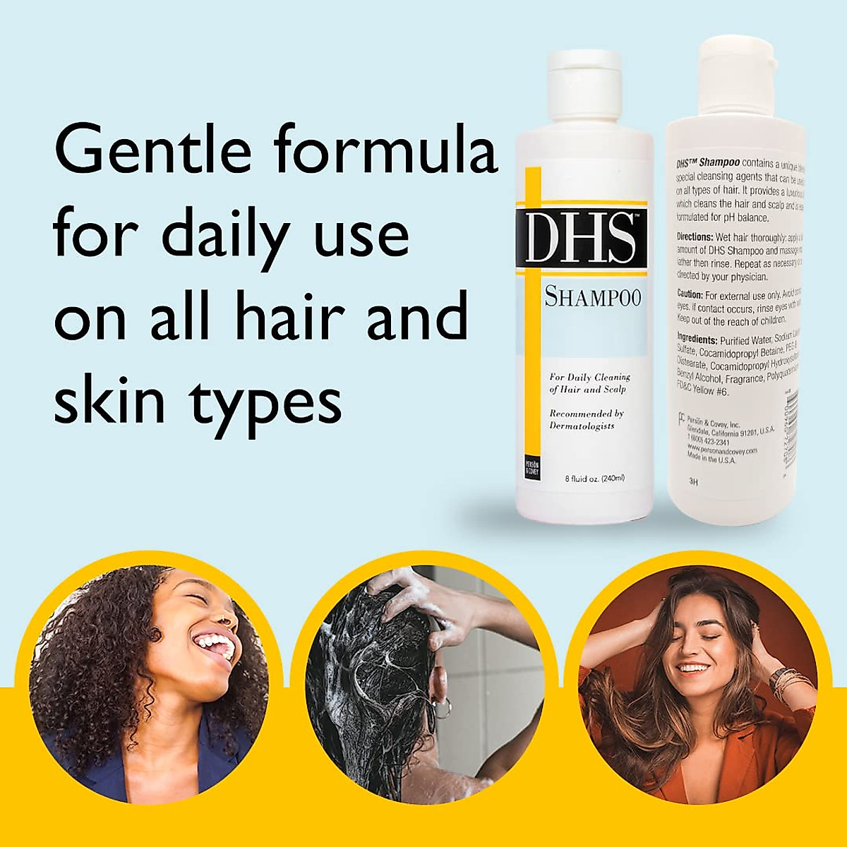 DHS Regular Scalp Shampoo 8 oz - Daily Hair Cleansing, pH Balanced Formula, Dissolves Dirt and Oil, Gentle Deep Clean with a Light, Fresh Scent (Pack of 1)