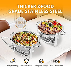 ROVSUN 5Qt 4 Pack Chafing Dish Buffet Set, Stainless Steel Round Chafers for Catering, Buffet Servers and Warmers Set with Glass Lid & Lid Holder, Thick Stand Frame for Wedding Party Banquet Event