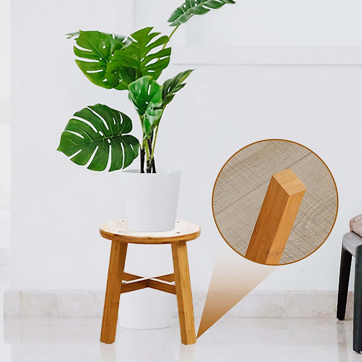 Felenny Small Step Stool Bamboo Fully Assembled Wooden Spa Bath Chair Low Stool for Kitchen Bedroom Living Room Bathroom(S;9.44 inches Height)