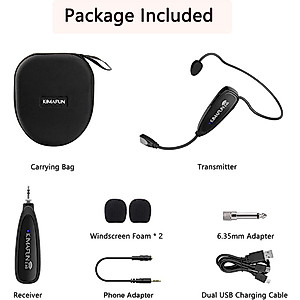 KIMAFUN Headset Wireless Microphone System, No Need Bluetooth, Waterproof Head Mic for Fitness Instructor, Teaching Online, Yoga Classroom, Spinning Coach, Speaker, iPhone, Android Phone, G100-1