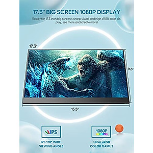 UPERFECT Portable Monitor 17.3’’ 1080P, Frameless Portable Screen IPS HDR Eyecare USB C Gaming Monitor 1920X1080 with VESA, Ultra-Wide & Lightweight Extended Monitor