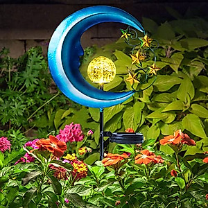 SmilingTown Solar Decorative Lights Outdoor Solar Moon Crackle Glass Globe Garden Decor Light Waterproof for Garden Patio Yard,Backyard Lawn Outdoor Decorations