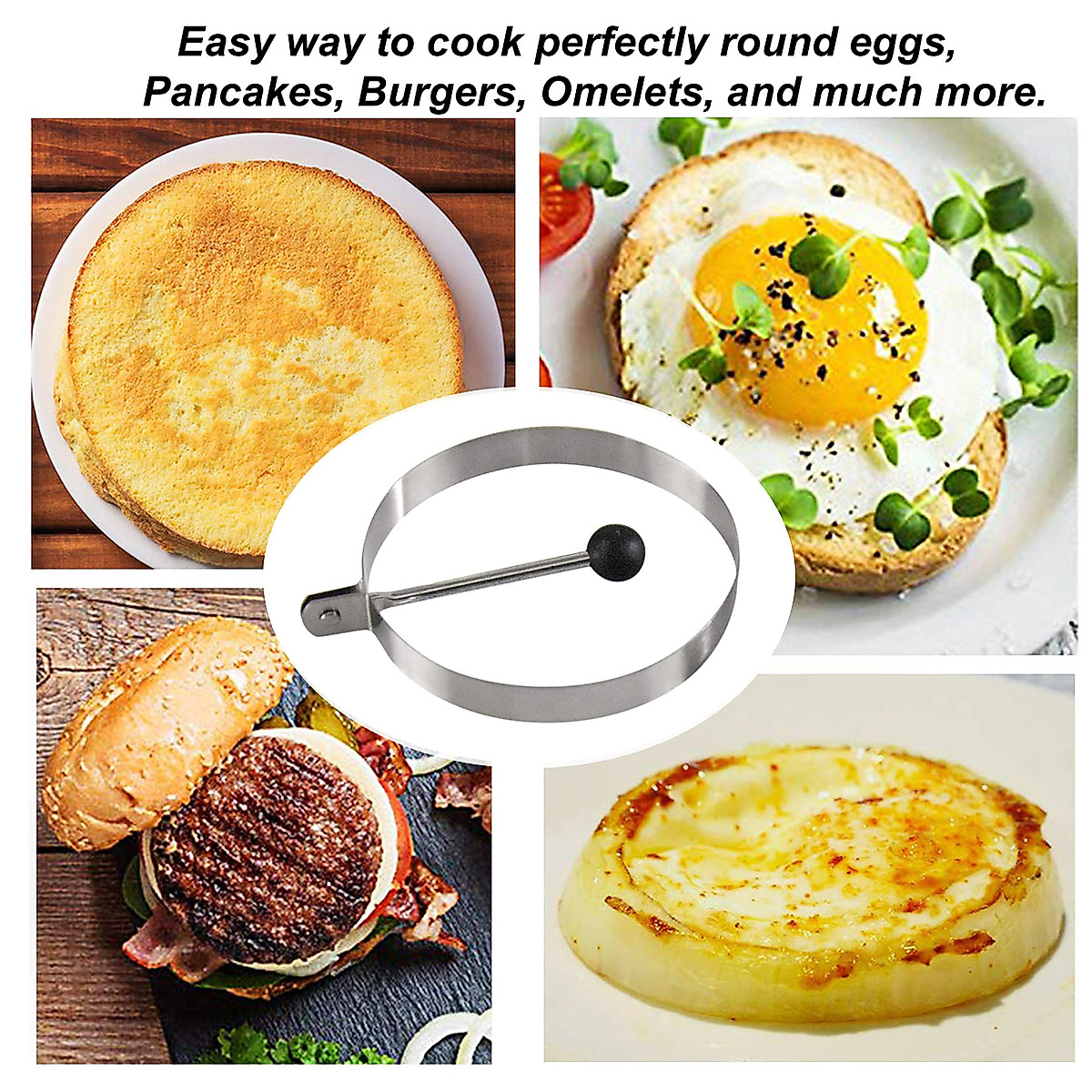 Home-X - Bacon and Eggs Cookware Set Includes Two Stainless Steel Egg Rings and Clear Tempered Glass Bacon Press