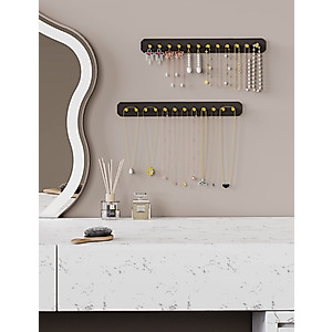 NiHome Wall Mounted Acrylic Jewelry Organizer 2-Pack, Durable Sleek Rack Strong Carbon Steel Hooks for Dressing Table, Bathroom, Kitchen, Hassle-Free Installation Multiple Mounting Options (Black)