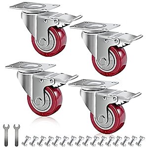D&L 3 Inch Plate Swivel Casters Wheels 1400lbs Heavy Duty Casters with Brake Polyurethane Dual Locking Casters Set of 4 Red DL-I3-001R