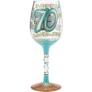 Enesco Designs by Lolita Hand-painted Artisan, 15 oz. 70th Birthday Wine Glass, Multicolor,6000740