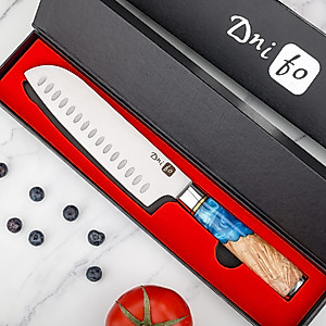Dnifo Santoku Knife 7-Inch Japanese Style Chef Knife, Multifunctional Ultra Sharp High Carbon Stainless Steel Kitchen Chopping Knife, Ergonomic Logs & Resin Handle