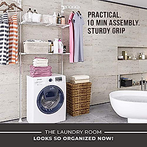 Skywin Over The Washer Storage Shelf - Easy to Assemble Laundry Storage, Laundry Shelf for Over Washer or Dryer with Adjustable Height and Width, No Drill Required