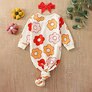 Infant Newborn Baby Girls Floral Sleep Gown Headband Sleepwear Romper Sleeping Bags Outfits (Floral-Red, 0-3 Months)