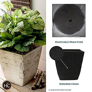 The HC Companies 16 Inch Tall Tahoe Square Planter - Premium Decorative Planter Made from Crushed Stone Resin for Indoor Outdoor Use, Slate