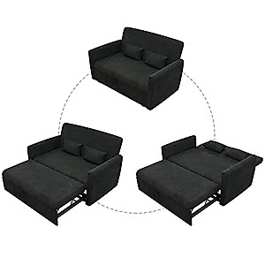 AVZEAR Sofa Bed, 3 in 1 Convertible Sleeper Sofa Bed 55.2" Velvet Loveseat Sofa Modern Pull Out Sofa Bed Lounge Chaise Armchair with Adjustable Backrest, 2 Lumbar Pillows, Black