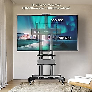 ONKRON Mobile TV Stand for 50" - 86" TVs up to 200 lbs - Adjustable TV Stand Portable - max VESA 800x500 - Tall TV Stand with Wheels/Mobile TV Cart Rolling TV Stand on Wheels Black