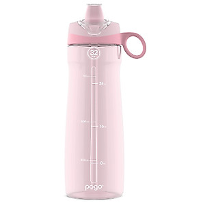 Pogo BPA-Free Tritan Plastic Water Bottle with Soft Straw, 32 Oz, Pink Satin
