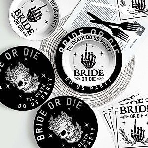 Bride or Die Bachelorette Party Decorations Tableware Se,96pcs Til Death Do Us Party Pater Plates and Napkins Skull Gothic for Bridal Shower Halloween Bachelorette Birthday Party Supplies Serves 24