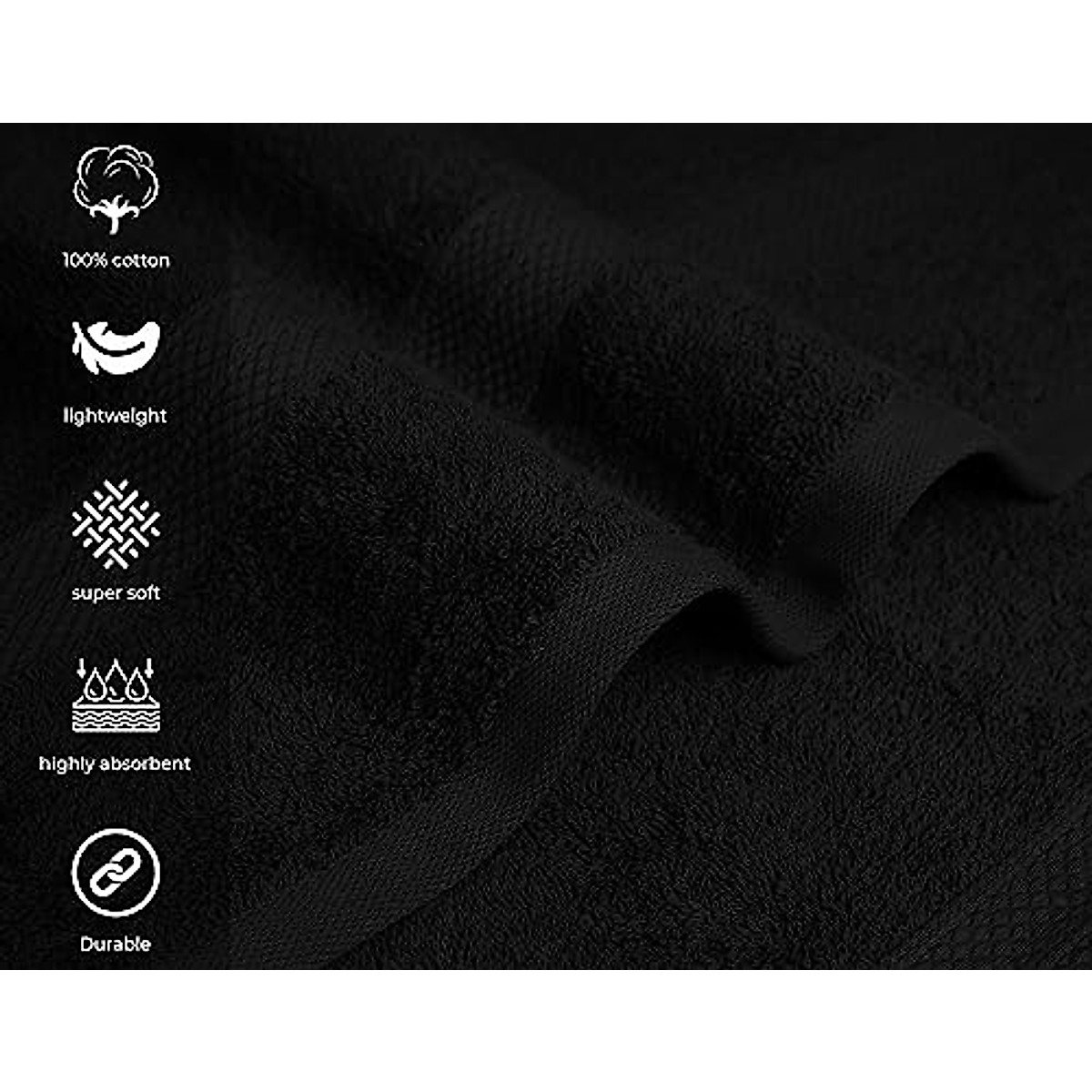 Avalon Towels Bath Towels for Bathroom 100% Cotton Black Bathroom Towels Pack of 6 (22x44 inches) - Quick Drying Bath Towels Set Small, Light Weight & Absorbent Perfect Gym & Pool Towel Set