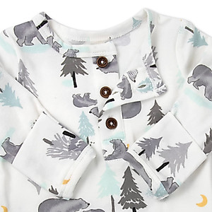 Baby Girl, Boy Knotted Infant Sleeper Gown with Headband or Hat, Baby Coming Home Outfit for Boy Girl Fall Winter 0-6 Months (Woodland Bears)