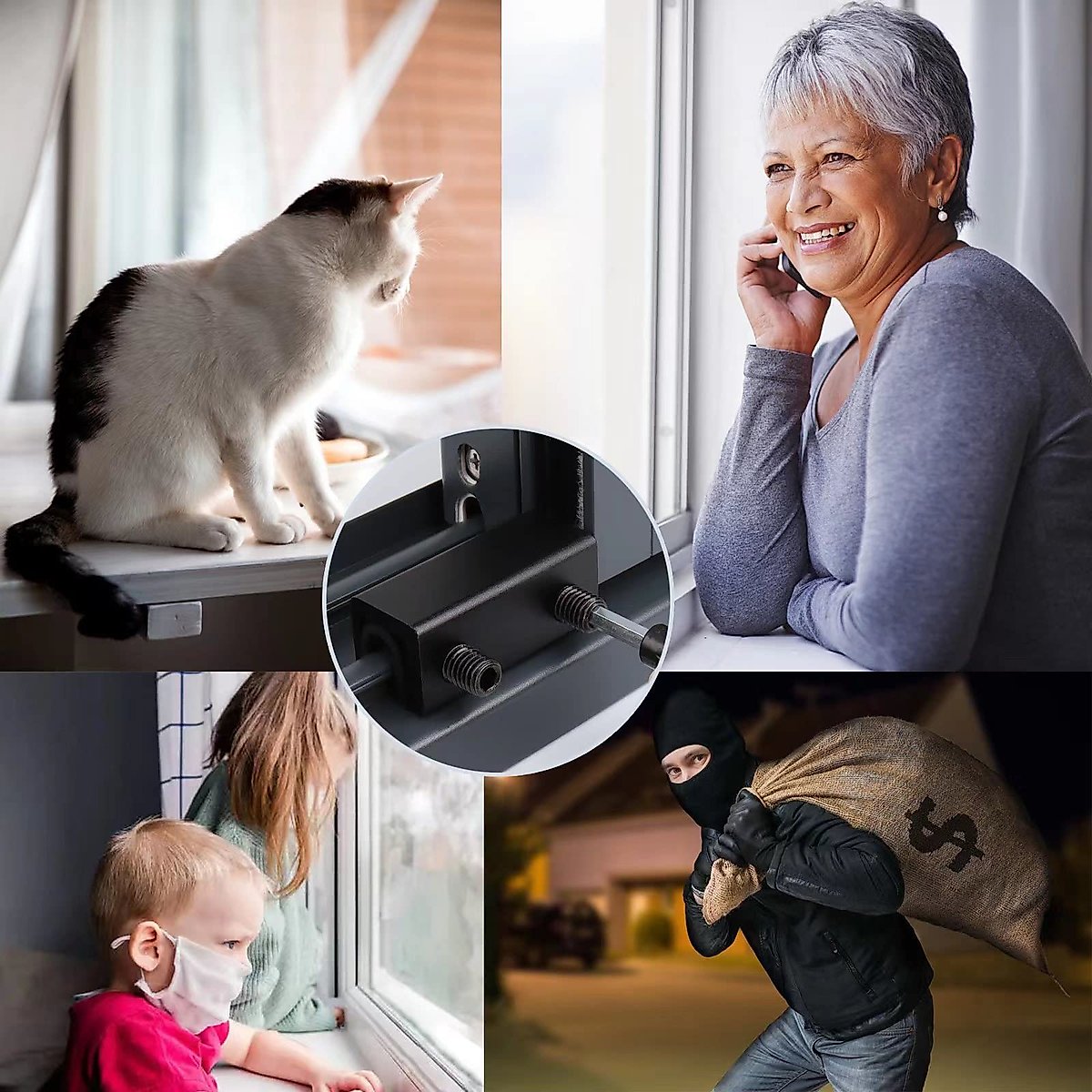 Sliding Window Locks (2 Sets), Security Window Locks with Keys, Adjustable Aluminum Sliding Window Stops, Easy Installation Without Drilling, for Vertical and Horizontal Sliding Windows