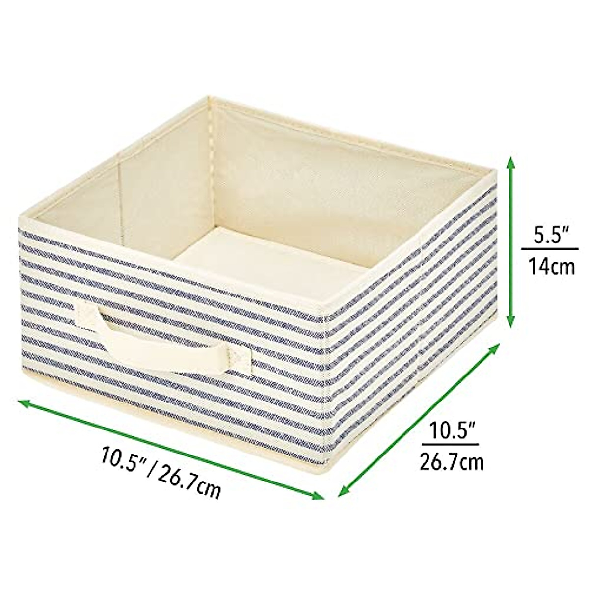 mDesign Soft Fabric Closet Organizer Box with Front Pull Handle for Shelves in Bedroom, Bathroom, Home Office - Holds Clothing, Linens, Accessories, Lido Collection, 4 Pack, Natural/Cobalt Blue Stripe