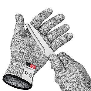 mearens Cut Resistant Gloves, Food Grade Safety Kitchen Anti Cut Gloves Level 5 Proof Cutting Work Gloves (Medium)