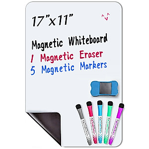 INMORVEN 17 x 11 inches Magnetic Dry Erase Whiteboard Sheet, White Board for Fridge, with 5 Colored Markers and 1 Eraser, Small Message Center for Family Office Refrigerator and Kitchen Shopping List