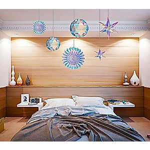 BTSD-home Iridescent Party Decorations with Hanging Honeycomb Ball Decorative Paper Fan Snowflake Garlands Birthday Wedding Christmas Disco Party Supplies
