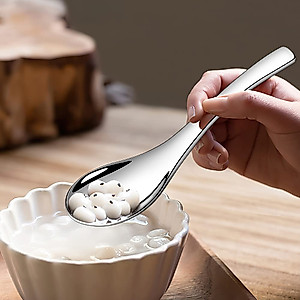 Soup Spoons,4 Pieces Stainless Steel Asian Soup Spoon 6.3 Inch Heavy-Weight Short Handle Ramen Spoons,Thickened Spoons Silverware for Christmas, Thanksgiving Day, Housewarming.