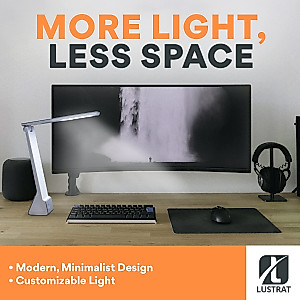 Lustrat LED Desk Lamp - Minimalistic Office Desk Lamp - Rechargeable Lamp with Bed, Study, and Work Desk Light Modes - Portable Table Desk Lamp for Back to School and Work from Home Set-up - Silver