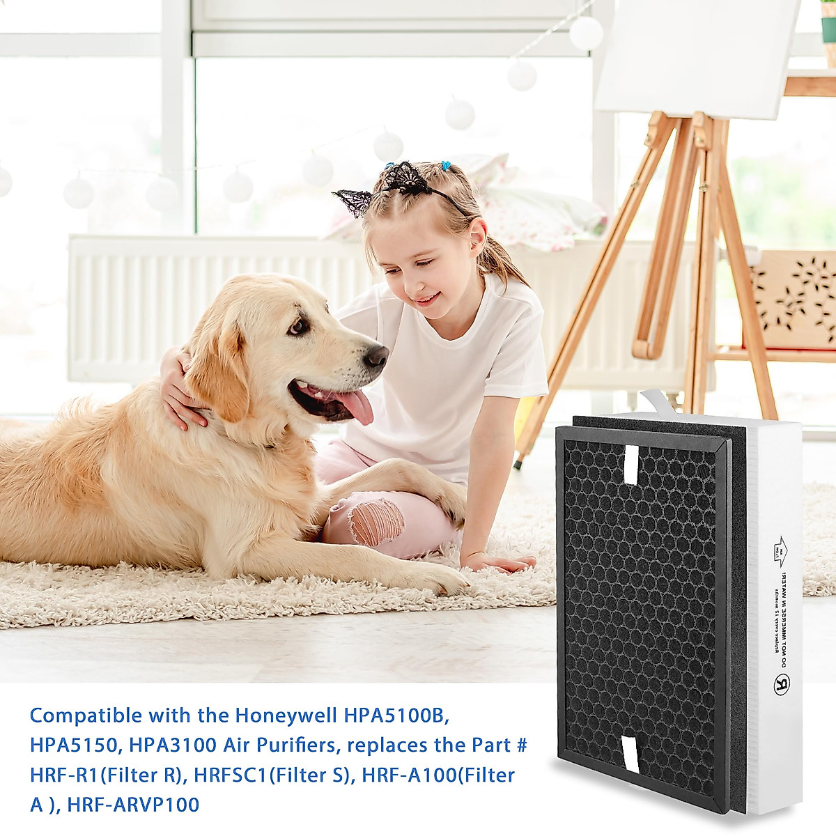 Breshair HPA5100B True HEPA Replacement Filter Compatible with Honeywell Air Purifiers HPA5100 HPA5150 HPA3100, 2 R HEPA, 2 S Carbon and 4 A Pre-Filters, Part # HRF-R1 HRFSC1 HRF-ARVP100 HRF-A100
