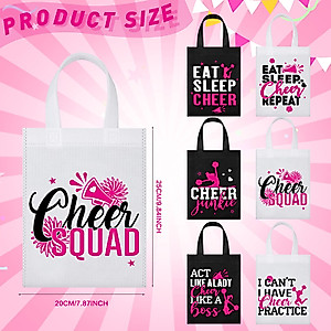 Buryeah 24 Pcs Cheer Bag Cheerleaders Bulk Cheerleading Gift Goodie Snack Treat Bag Non Woven Eat Sleep Cheer Bag for Girls(Black, White)